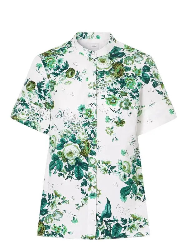 Erdem Floral-print Cotton-poplin Shirt - Green