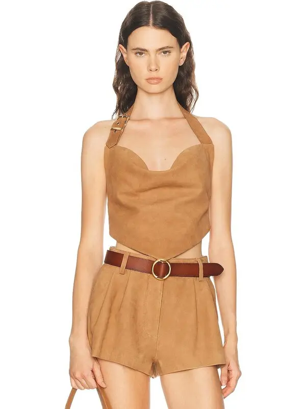 Retrofete Windsor Halterneck Leather Top - Caramel