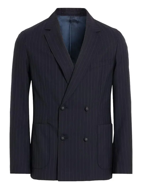 Officine Générale Striped Double-breasted Wool Blazer - Midnight Blue