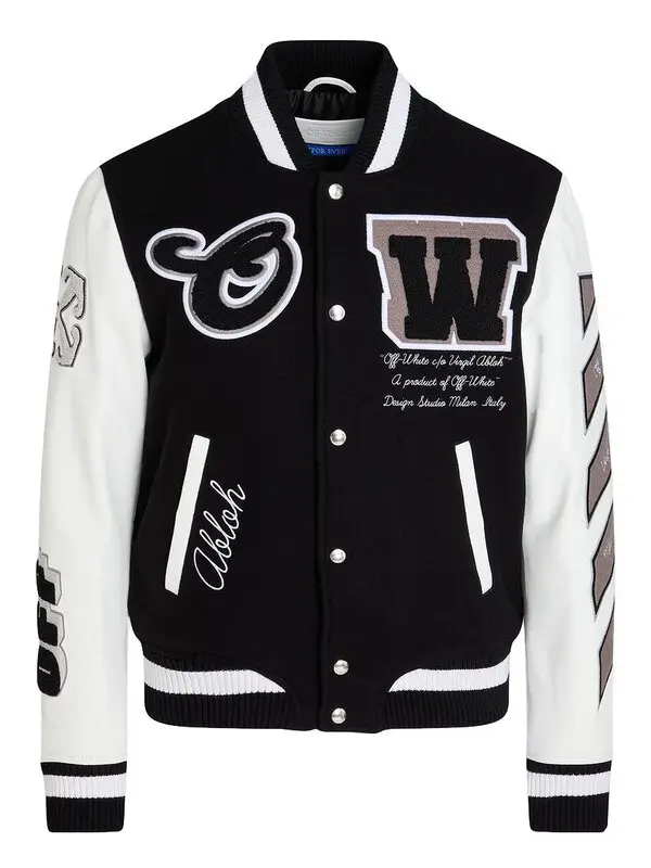 Off-White Appliquéd Wool-blend Felt And Leather Bomber Jacket - Black