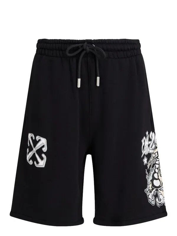 Off-White Printed Cotton-terry Shorts - Black