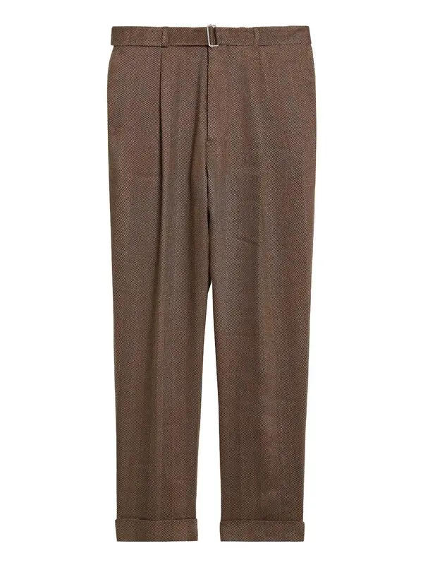 Officine Générale Tapered Herringbone Linen And Cotton-blend Pants - Brown