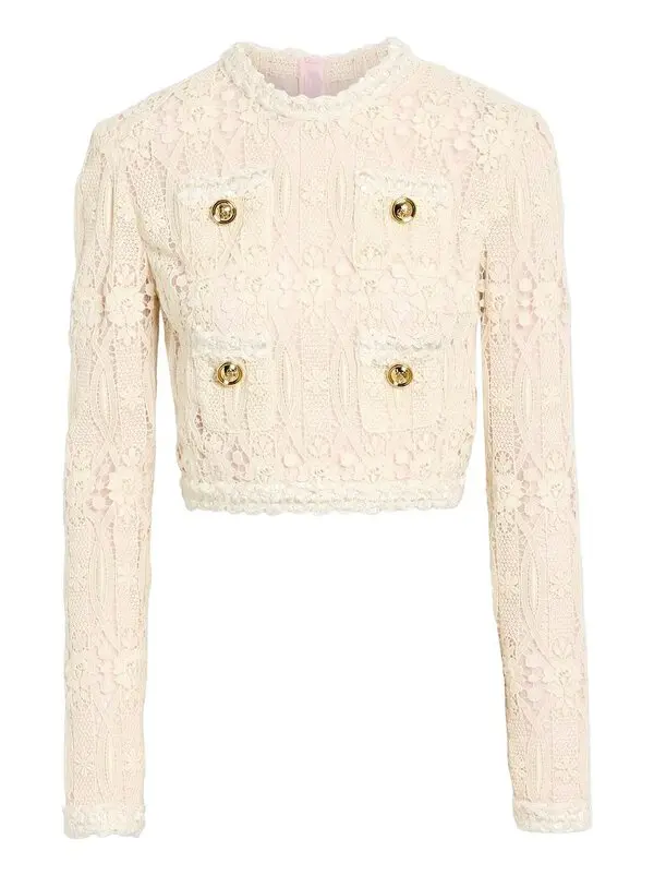 Giambattista Valli Cropped Embroidered Macramé Top - Cream