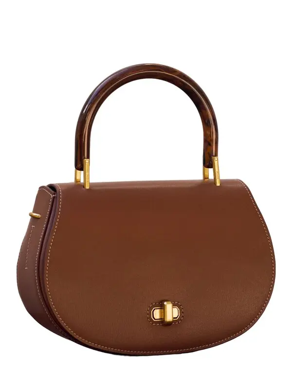 ME+EM Structured Saddle Bag With Top Handle - Dark Tan
