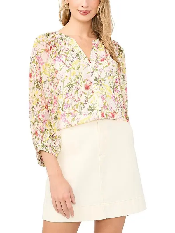 Vince Camuto Blouson Sleeve Pleated Blouse - Raspberry Sorbet