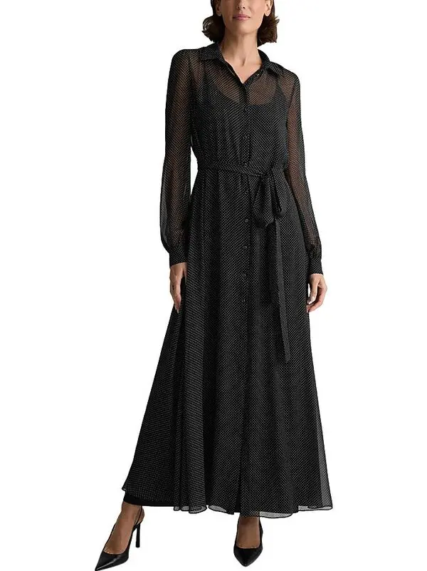 St. John Silk Maxi Shirt Dress - Black/ecru Multi