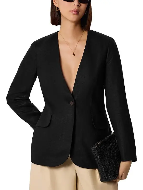Whistles Linen Collarless Blazer - Black
