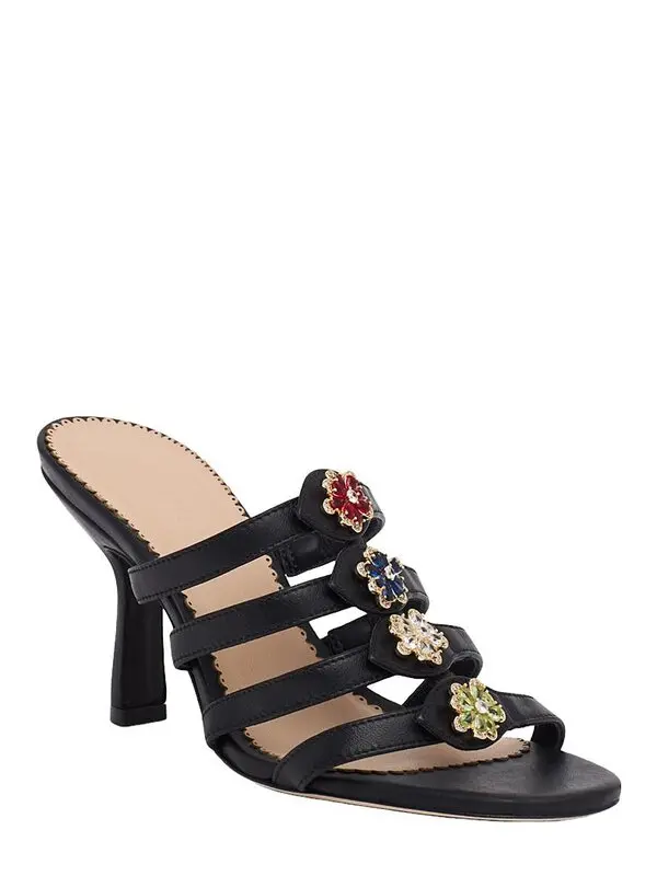 Cinq À Sept Emmy Crystal Flower Heeled Sandals - Black