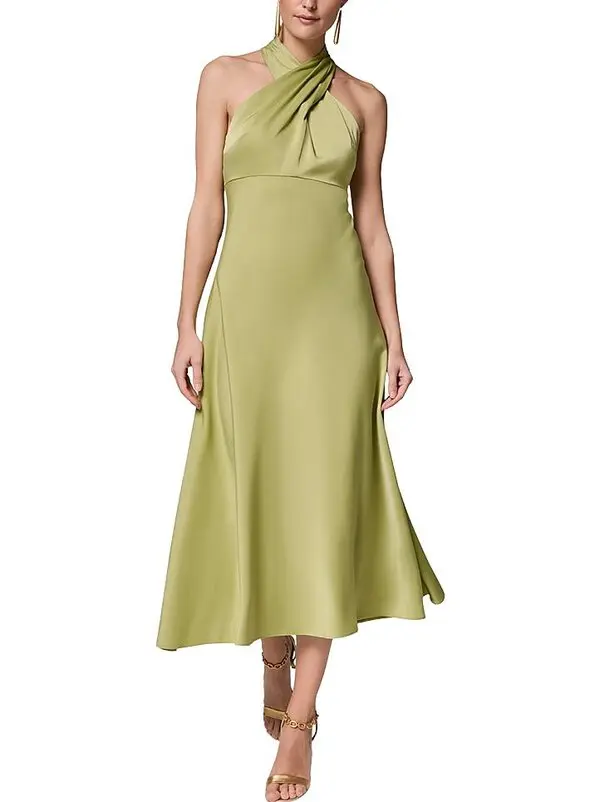 Donna Karan New York Sleeveless Satin Halter Neck Midi Dress - Kiwi