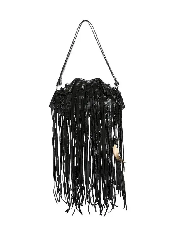 Alexander McQueen Manta Fringe Leather Clutch - Black