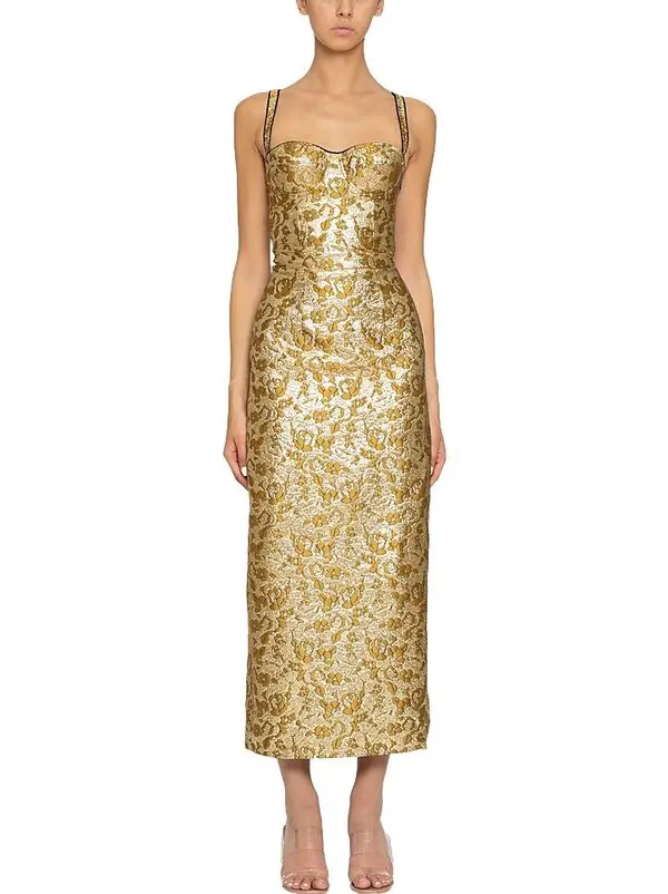 DES_PHEMMES Long Bustier Dress - Gold/olive