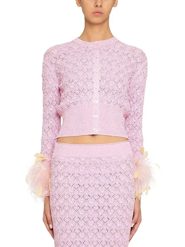 DES_PHEMMES Openwork Cardigan Sweater - Candy Pink