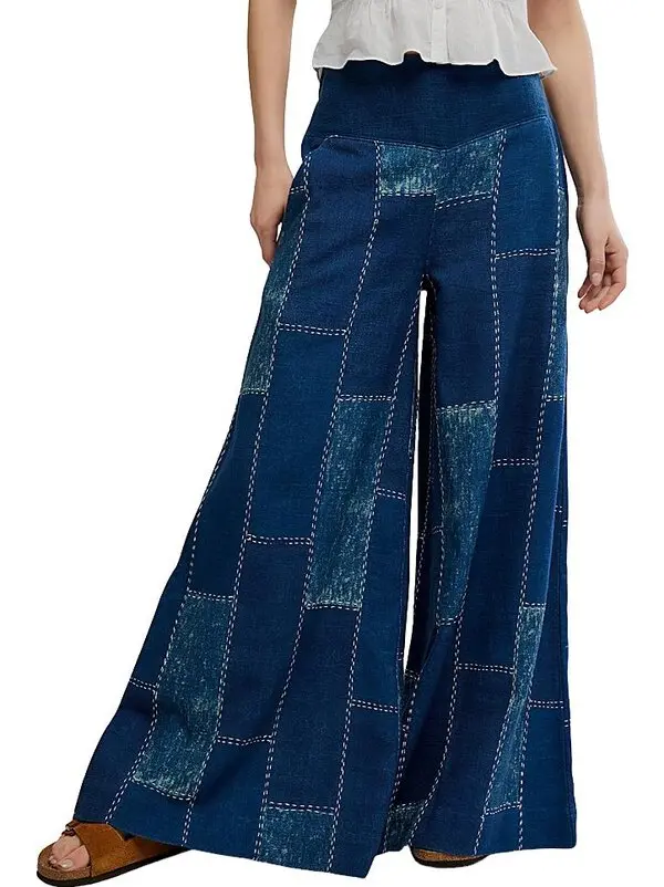 Free People Patches Wide-leg Flare Jeans - Indigo Patch