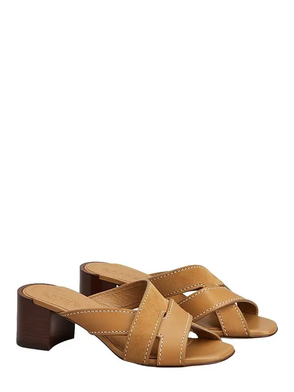 TOD'S Leather Sandals With Block Heel - Light Beige
