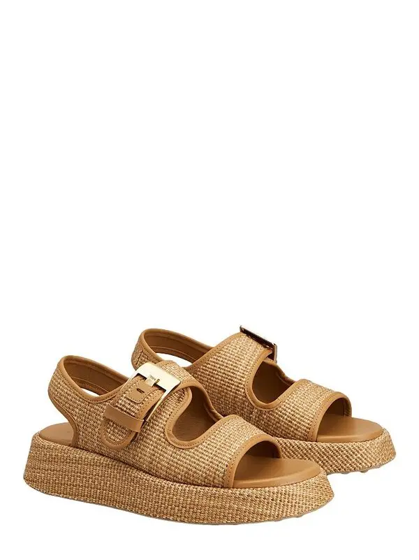 TOD'S Raffia Slingback Sandals - Light Beige