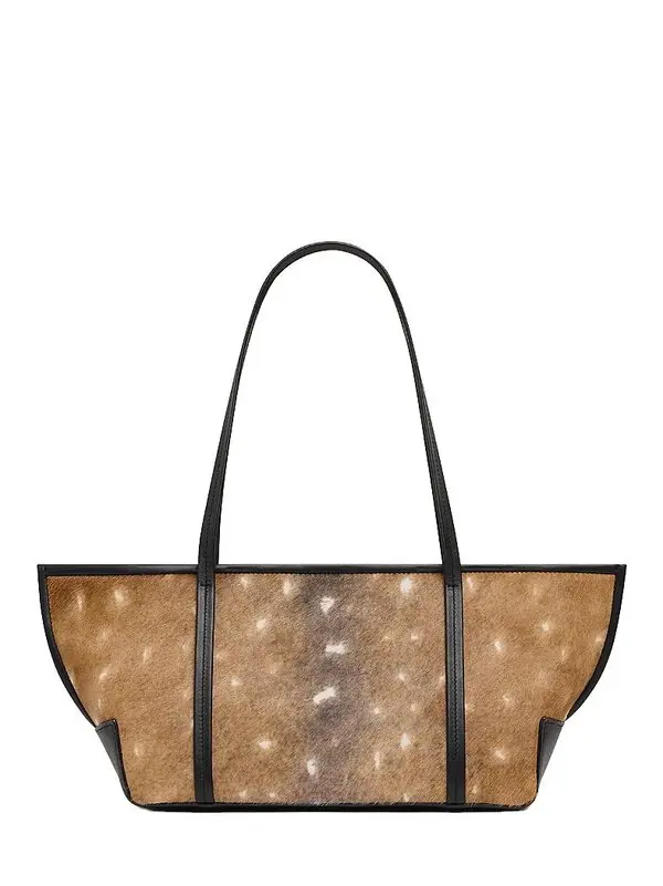 ST. AGNI Bateau Slim Fawn Print Calf Hair Tote - Almond