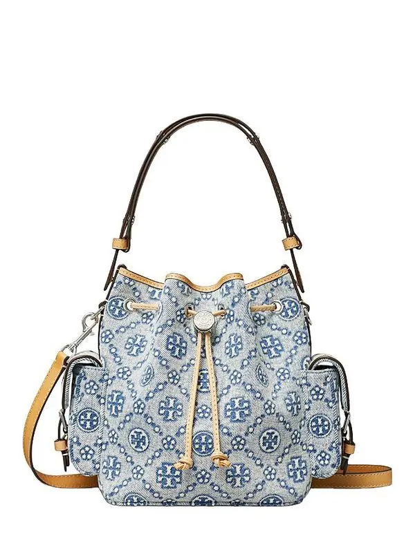 Tory Burch T Monogram Denim Bucket Bag - Powder Blue