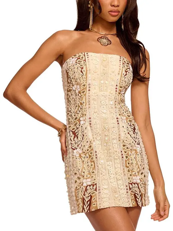 Ramy Brook Doris Beaded Sheath Dress - Coffee Combo