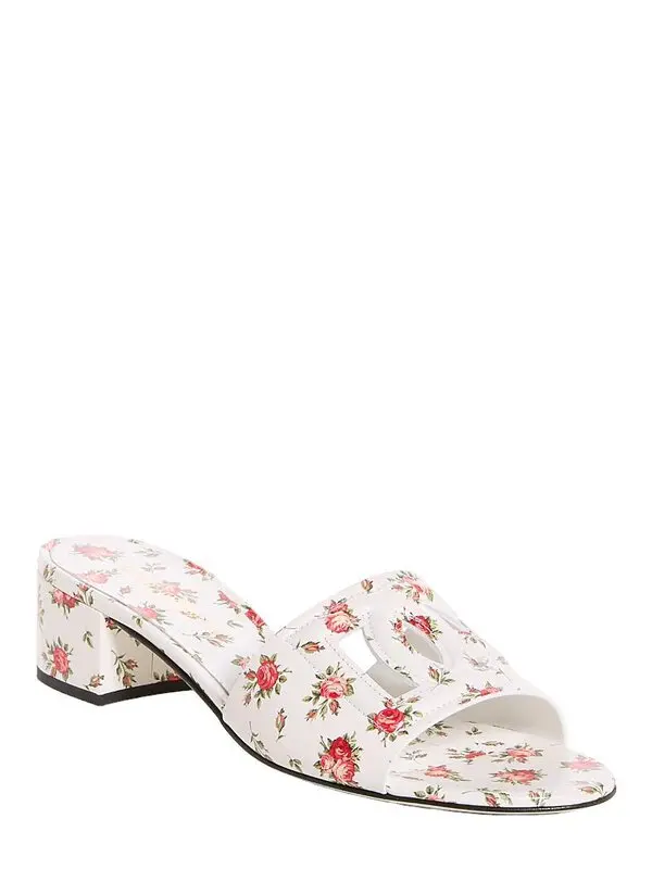 Dolce & Gabbana Floral Leather Slide Sandals - Roses/white