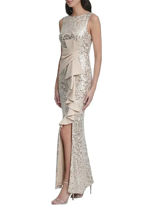 Eliza J Sleeveless Ruffle Gown - Champagne
