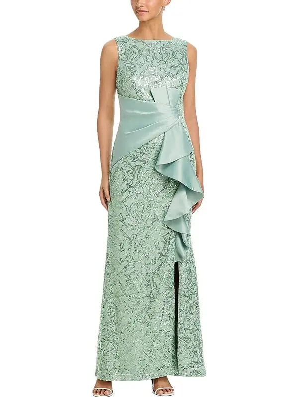 Eliza J Sleeveless Ruffle Gown - Sage