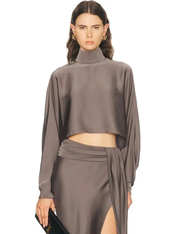 Lapointe Lightweight Satin Caftan Top - Steel