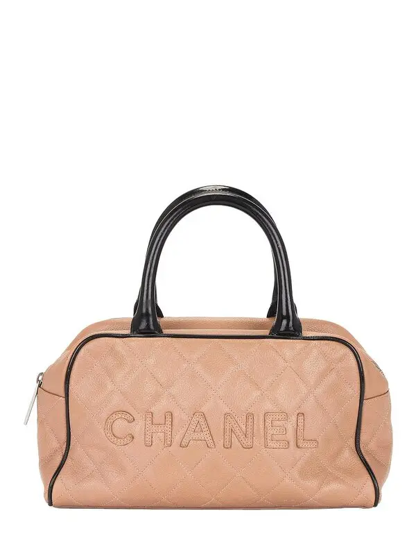 Chanel Caviar Logo Bowling Bag - Beige