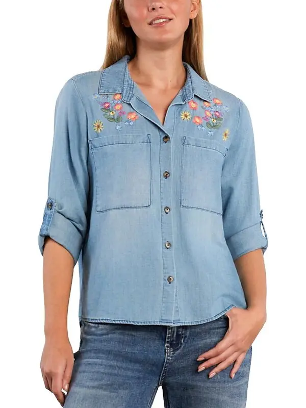 BILLY T Summer Petal Embroidered Shirt - Pure Denim