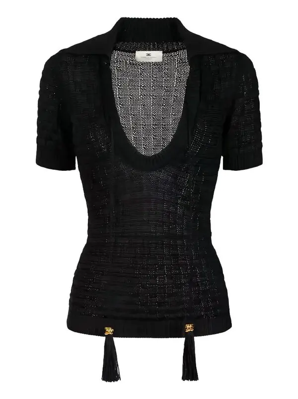 Elisabetta Franchi Basket-stitch Knit Top With Tassels - Black