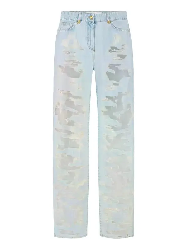 Elisabetta Franchi Low-waist Palazzo Leg Jeans With Devoré Finish - Blue