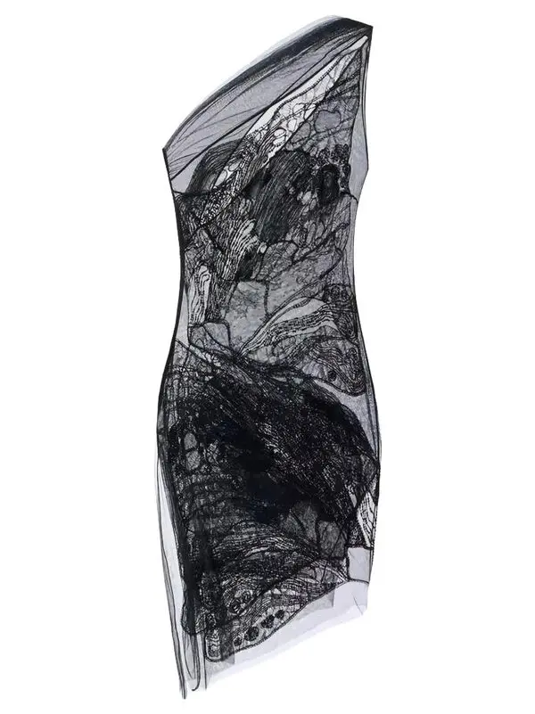 Elisabetta Franchi Embroidered One-shoulder Mini Dress - Black