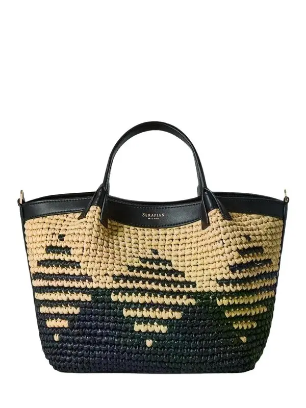 SERAPIAN Mini Secret Mosaico Raffia Tote Bag - Neutrals