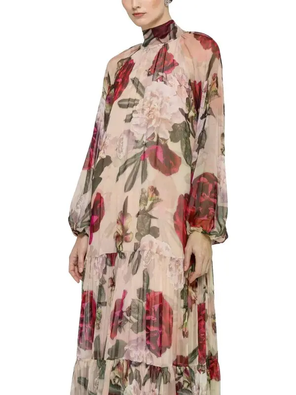 NISSA Floral Print High Neck Maxi Dress - Neutrals