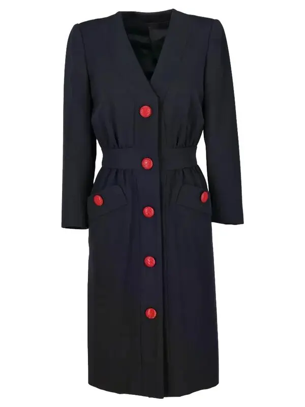Vintage Buttoned V-neck Midi Dress - Blue