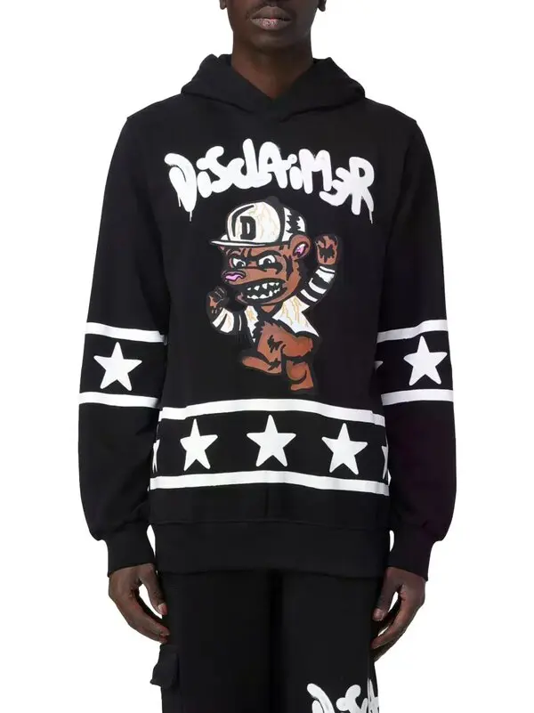 DISCLAIMER Graphic Print Hooded Sweatshirt - Black