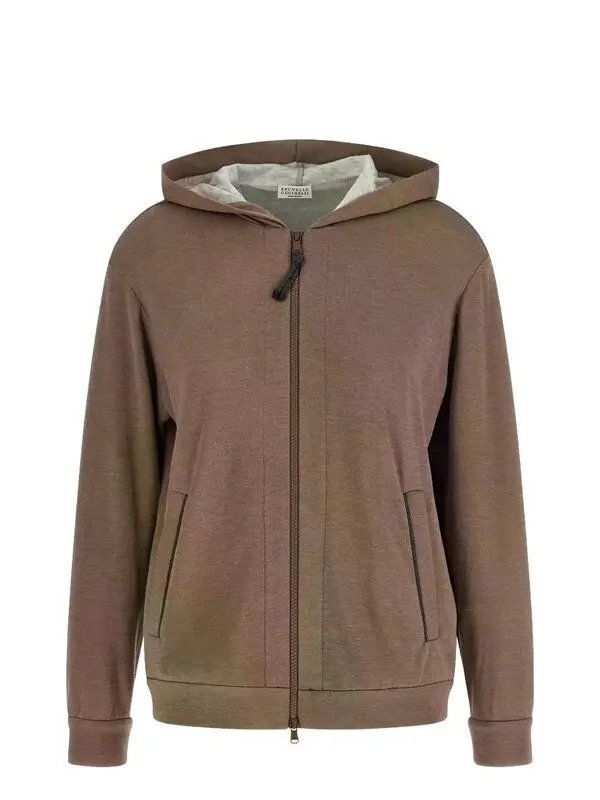 Brunello Cucinelli Embroidered Zip Hoodie - Brown