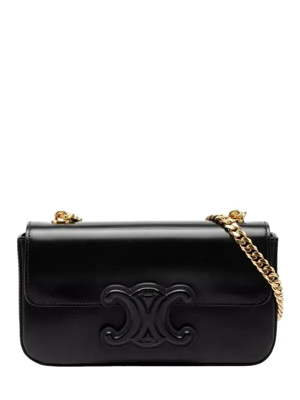Celine 2000-2025 Smooth Calfskin Cuir Triomphe Chain Shoulder Bag - Black