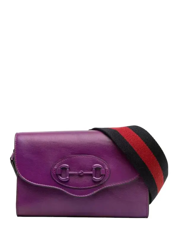 Gucci 2016-2026 Mini Leather Horsebit 1955 Web Crossbody Bag - Purple
