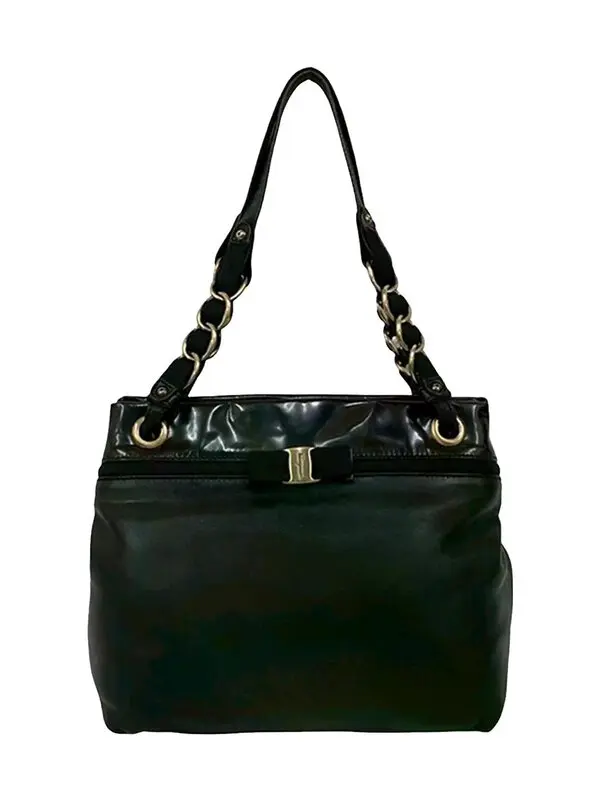 FERRAGAMO 2000-2026 Leather Vara Bow Shoulder Bag - Black