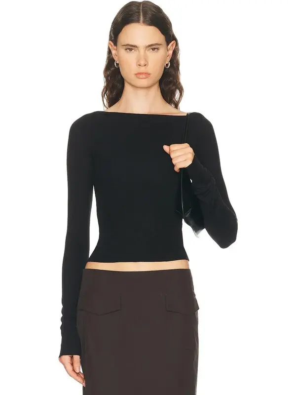 Eterne Long Sleeve Boatneck Top - Black