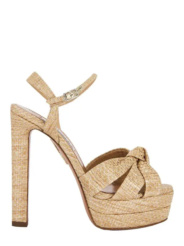 AQUAZZURA Nina Sanda Plateau 130 Sandal - Threadlight Raffia & Silver