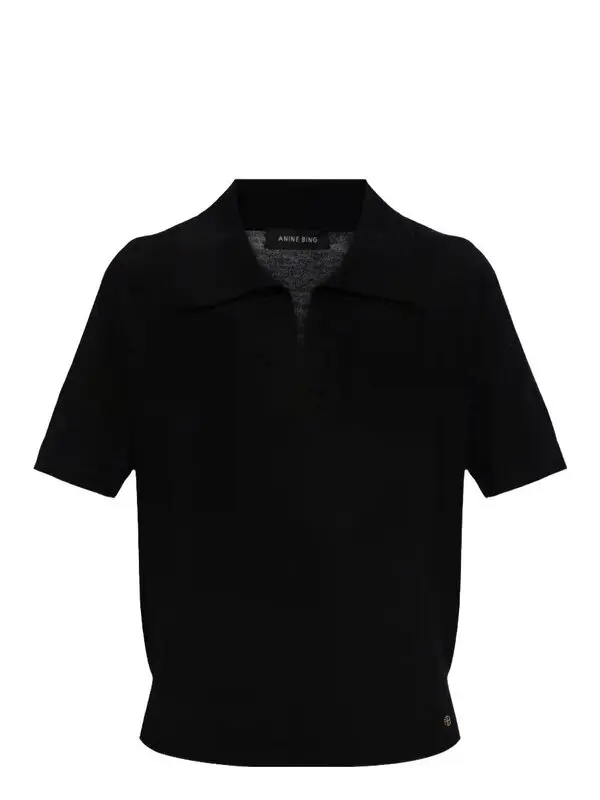 ANINE BING Fine-knit Polo Shirt - Black