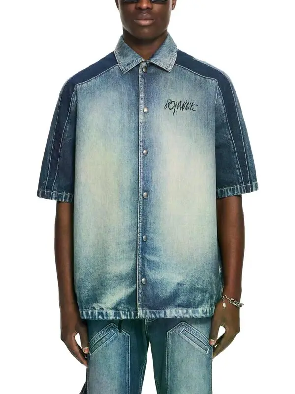 Off-White Cherry Short-sleeve Denim Shirt - Blue