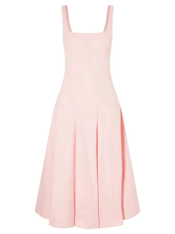 Staud Willow Pleated Cotton-blend Midi Dress - Pink