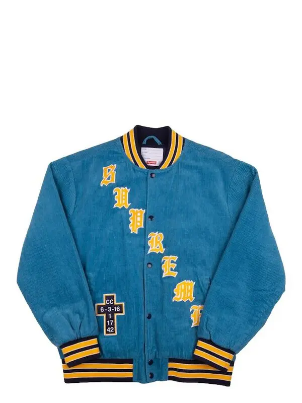 Supreme Old English Corduroy Varsity Jacket - Light Blue