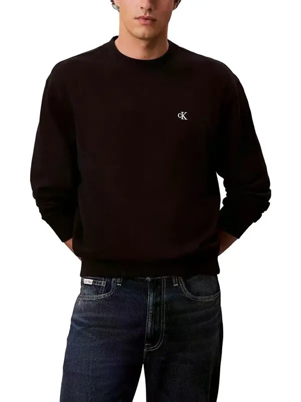 Calvin Klein Logo-embroidered Crew-neck Sweatshirt - Black
