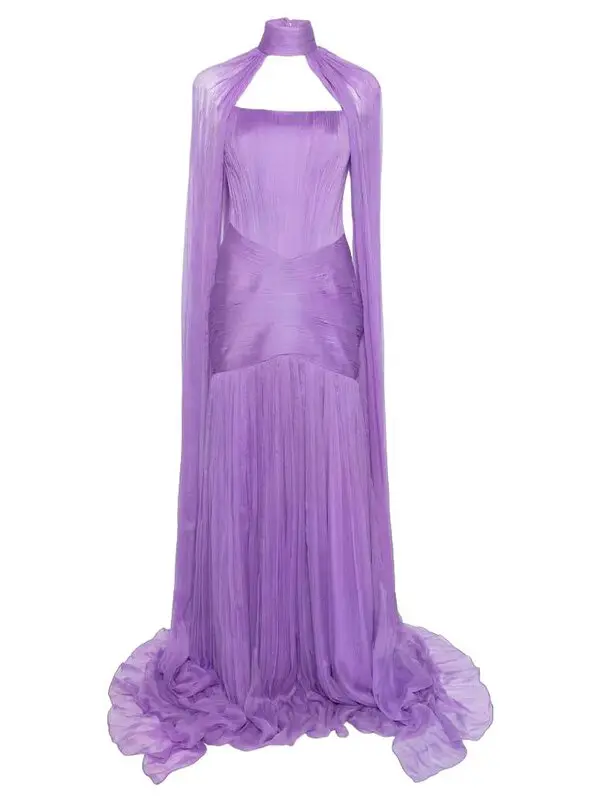 M.MARQUISE Lilia Pleated Draped Maxi Dress - Purple