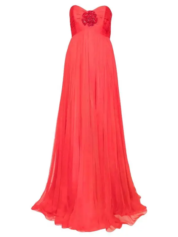 M.MARQUISE Ines Flower-appliqué Maxi Dress - Red