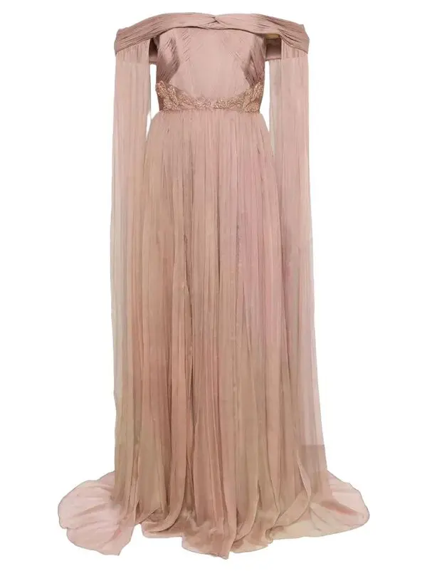 M.MARQUISE Off-shoulder Embellished Maxi Dress - Neutrals