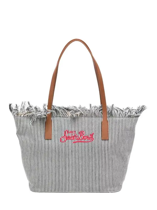 MC2 SAINT BARTH Medium Striped Tote Bag With Fringed Trim - White
